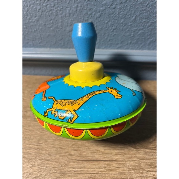 Toys | Vintage 196s Ohio Art Metal Spinning Top Toy Wood Knob Circus ...